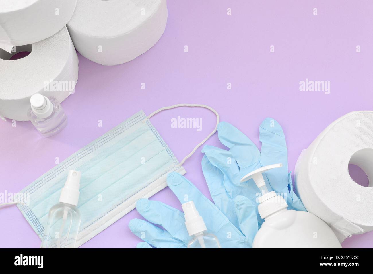 Set of important items for Covid-19 quarantine times. Toilet paper ...