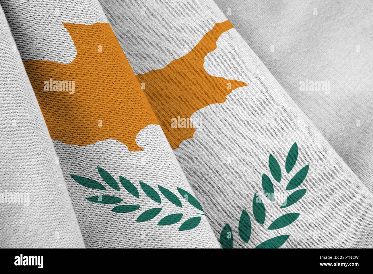 Cyprus flag with big folds waving close up under the studio light ...