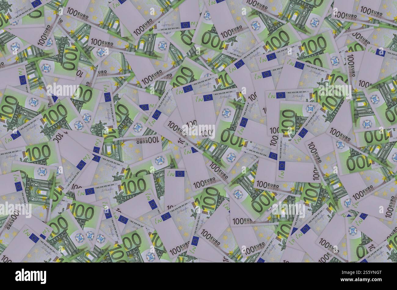 Front part of 100 euro banknote close-up with small green details ...