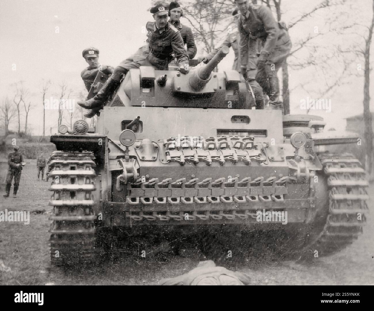 Crew of German soldiers on an armored vehicle - Pz.Kpfw III Ausf. G on ...