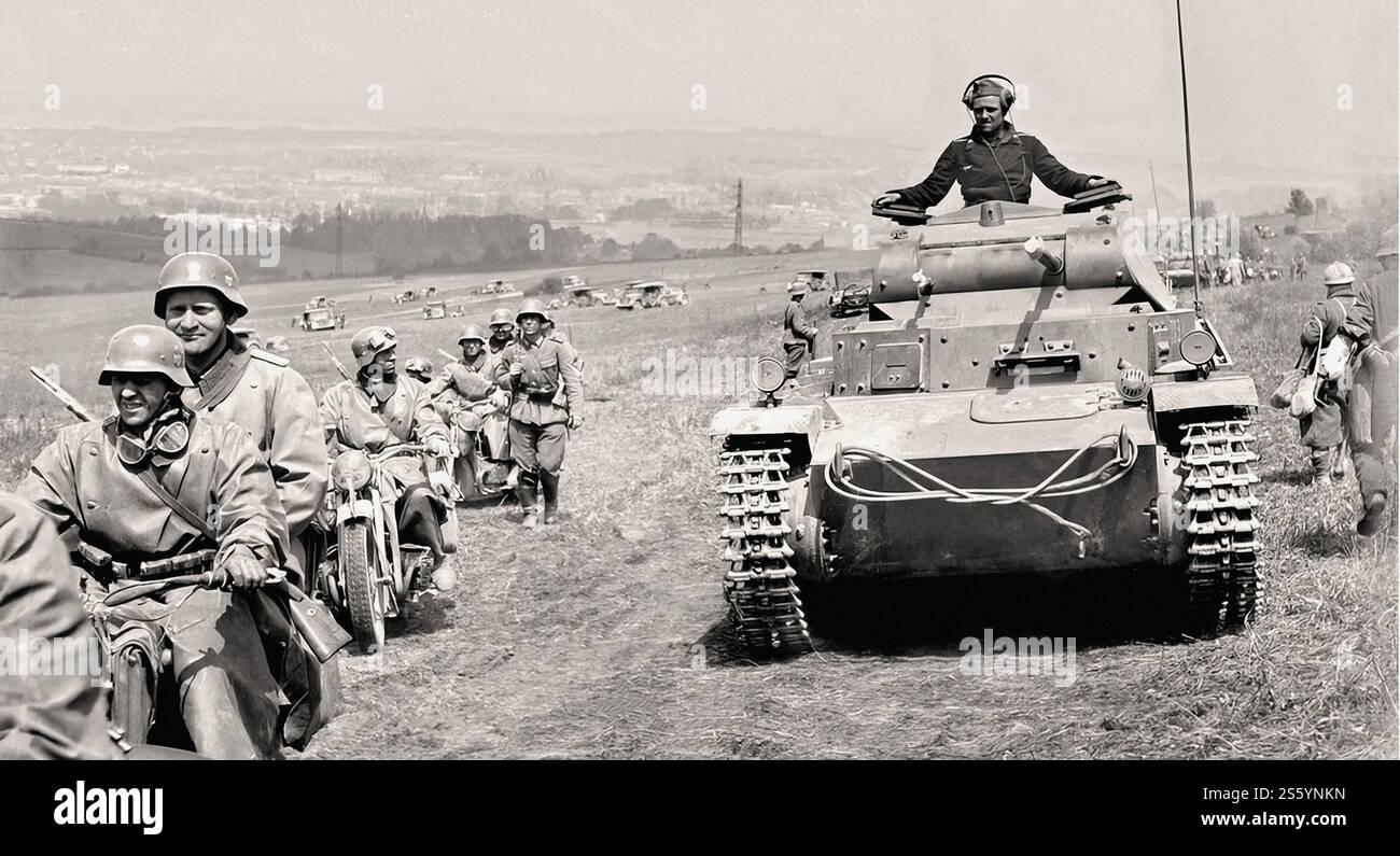 Crew of German soldiers on side-car and armored vehicle - 1940 ...