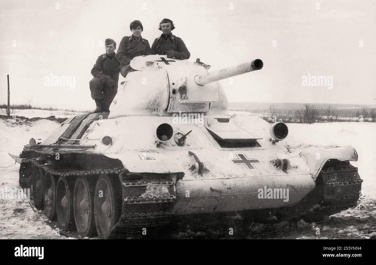 Crew of German soldiers on an armored vehicle - Beute T-34 - 76 ...