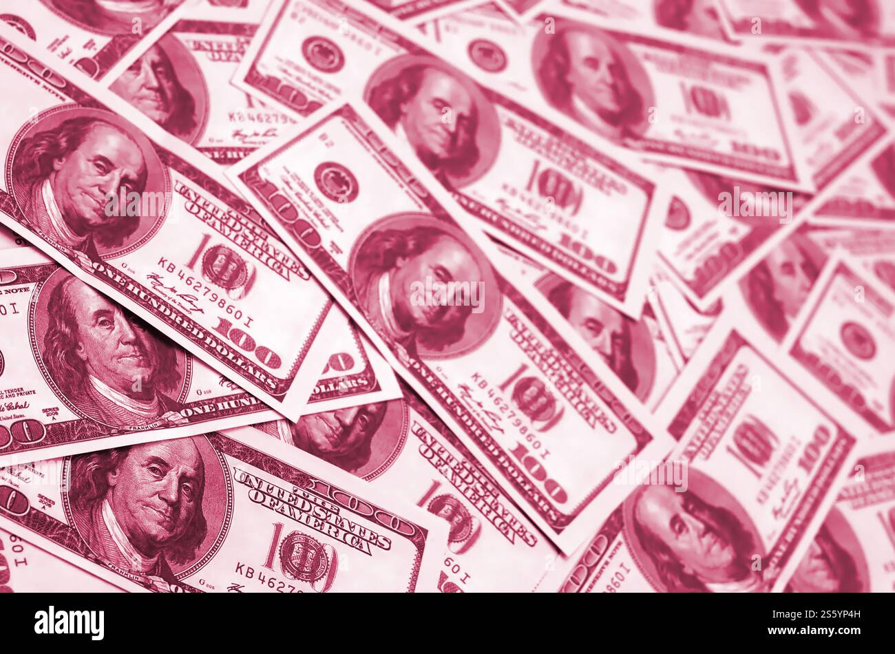 A pile of one hundred US banknotes with president portraits. Cash of ...