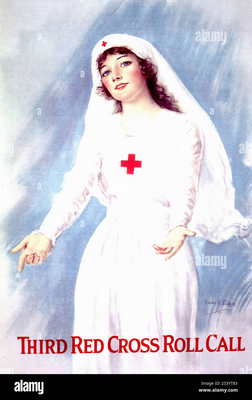 Third Red Cross Roll Call - Red Cross propaganda, WWI era Stock Photo ...