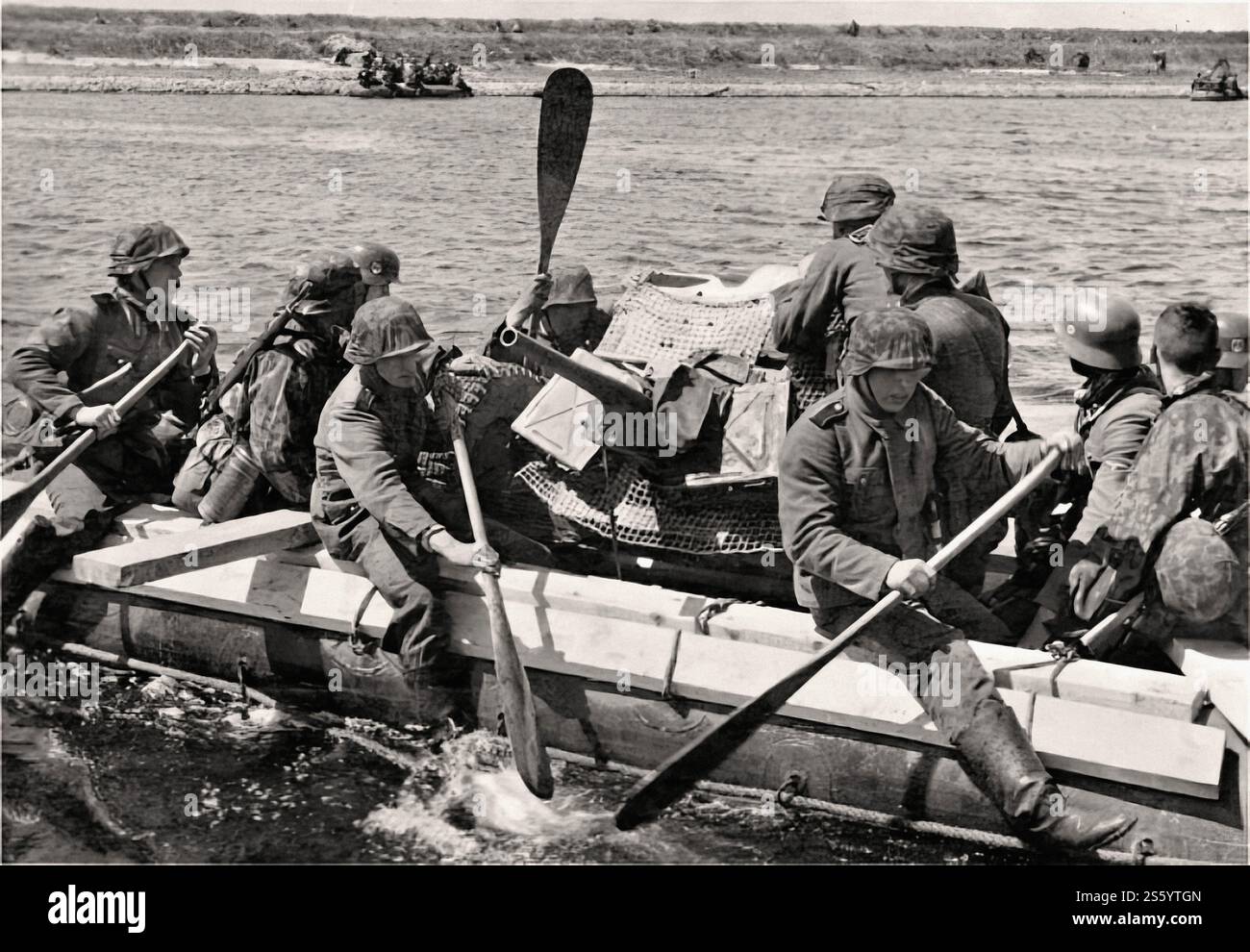 Crew of German soldiers on an inflatable boat - Pak 36 - Historical ...