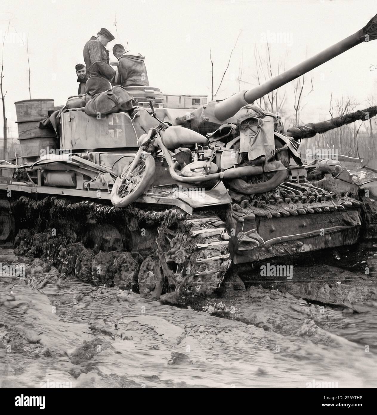Crew of German soldiers on an armored vehicle - Panzer IV Ausf.H and ...