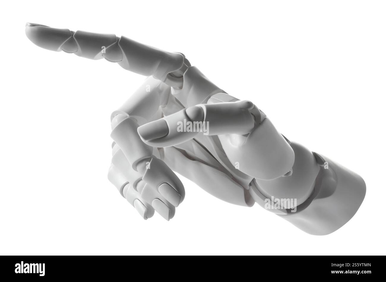 Artificial intelligence. Robot hand pointing at something on white ...