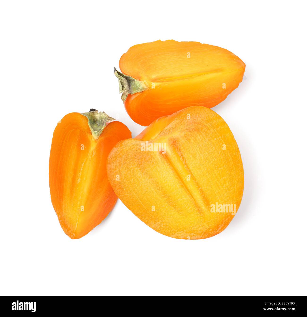Pieces of ripe persimmon isolated on white, top view Stock Photo - Alamy