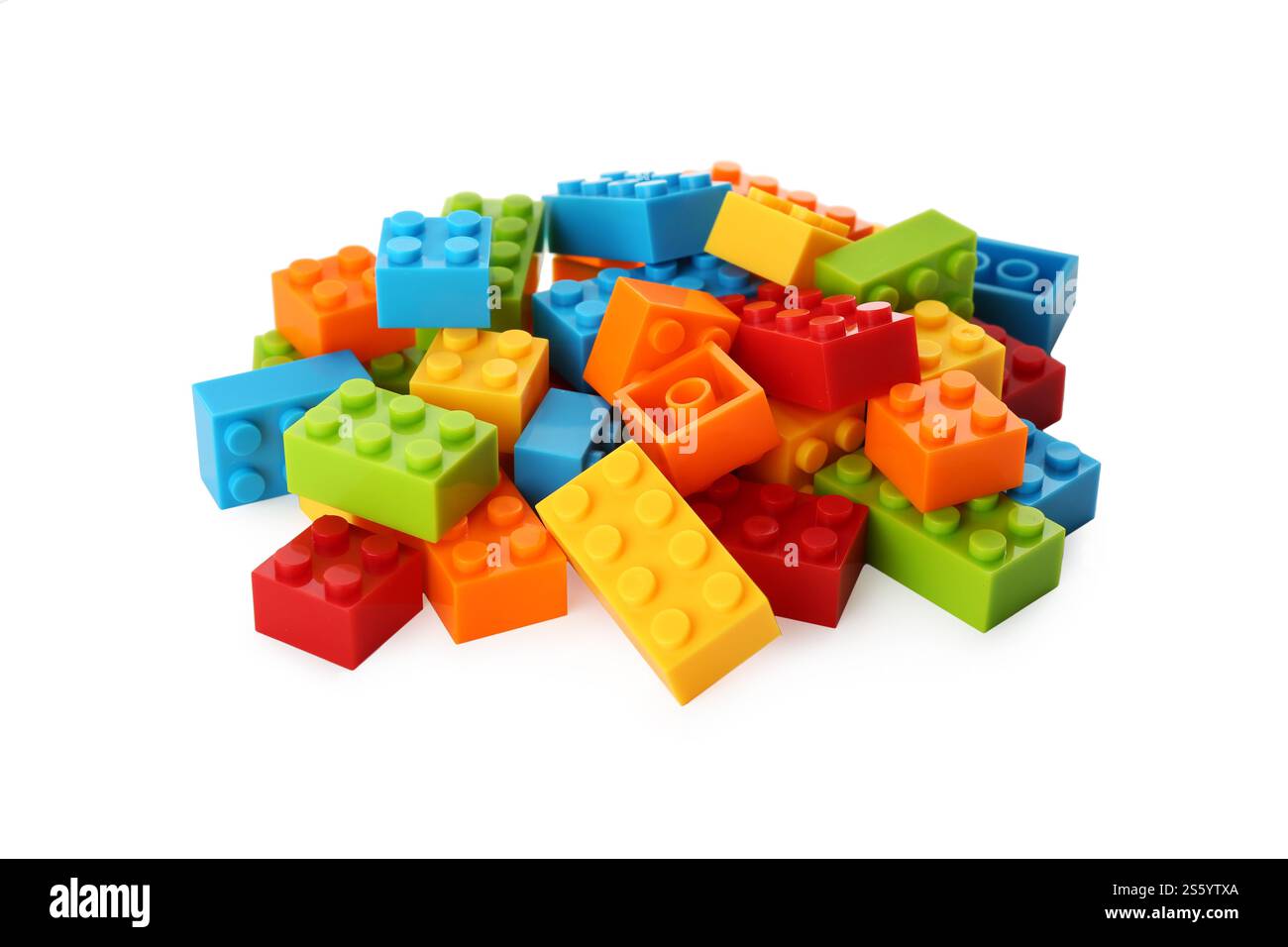Construction toy. Pile of building bricks isolated on white Stock Photo ...