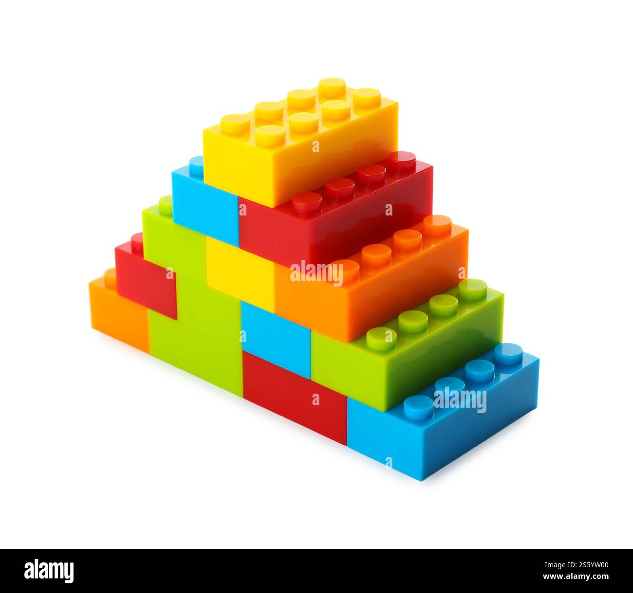 Construction toy. Pyramid made with building bricks isolated on white ...