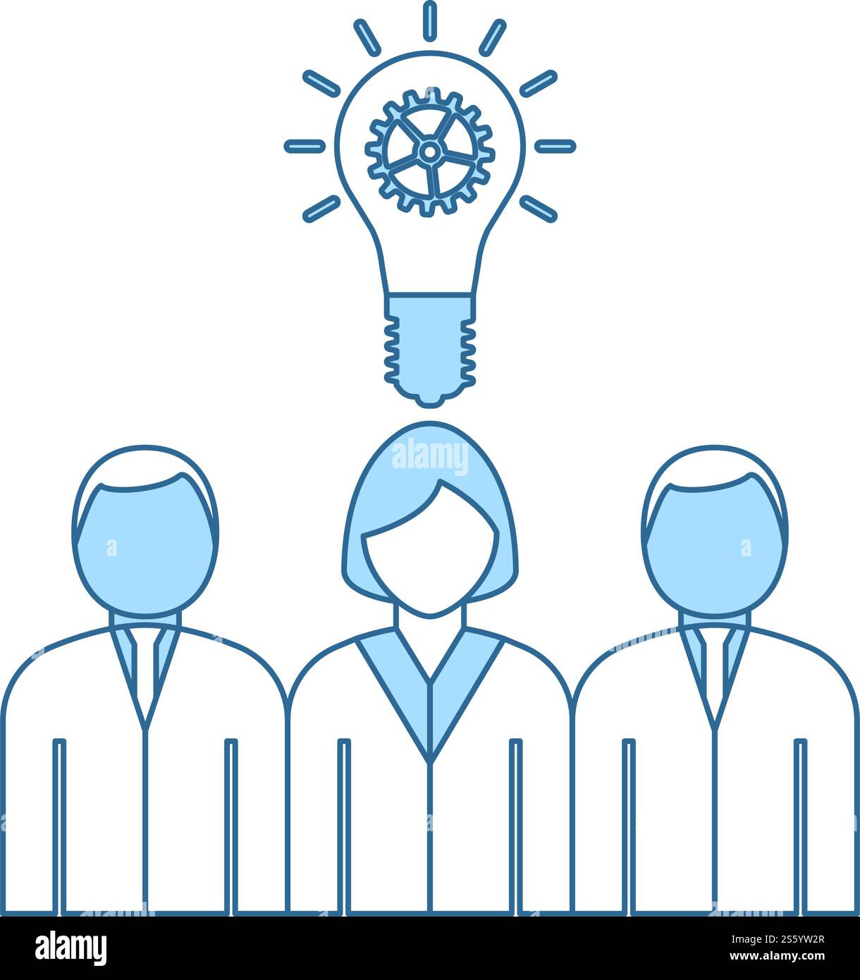 Corporate Team Finding New Idea With Woman Leader Icon. Thin Line With ...