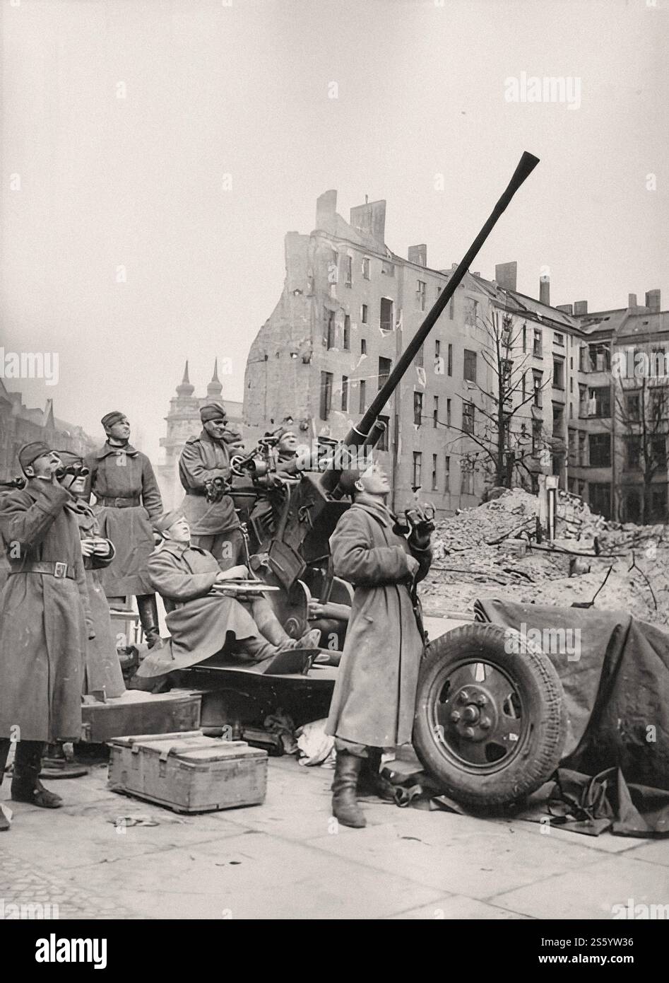 Soviet 37-mm automatic anti-aircraft gun (61-K) conducts surveillance ...