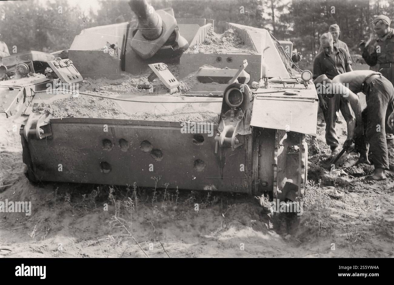 StuG III Ausf. B, destroyed on the Eastern Front. - Historical document, photographer unknow ...