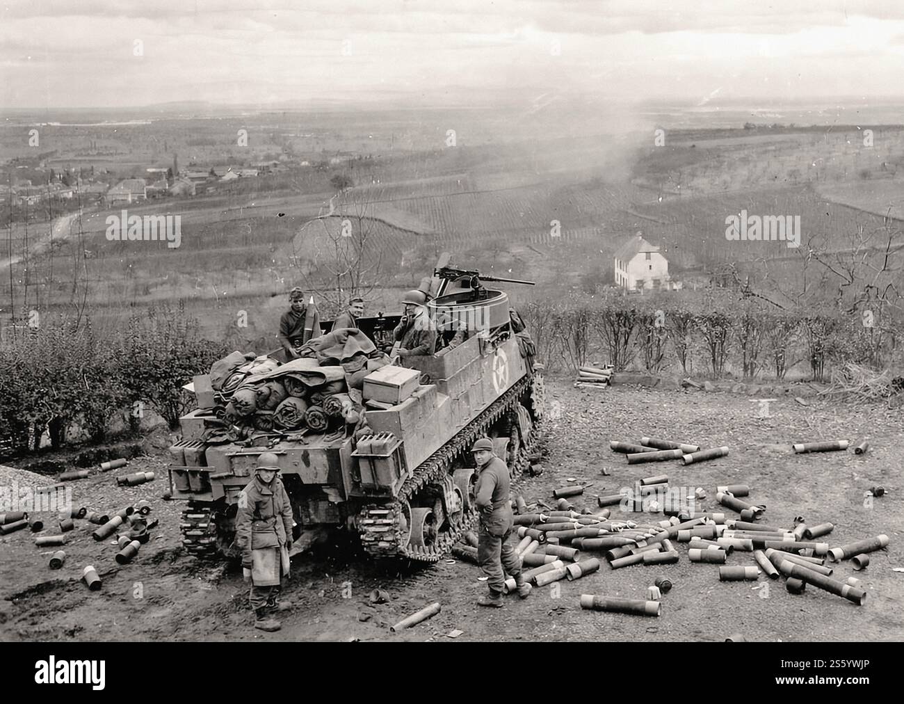 American self-propelled howitzer M7 - Priest - (105 mm HMC M7) at the position in Ribeauville ...