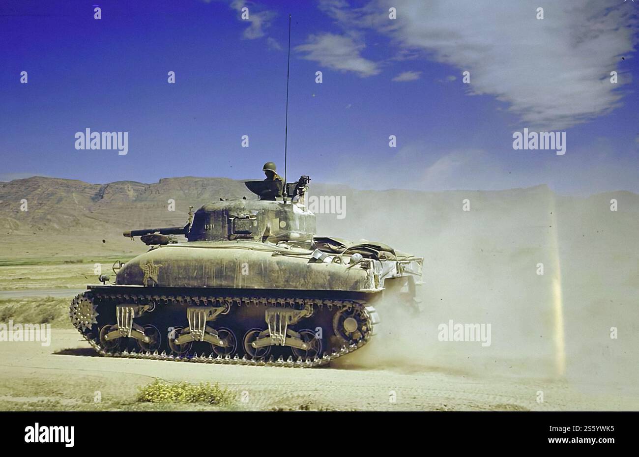 American tank M4A2 - Sherman - in North Africa. 1943. Color photography ...