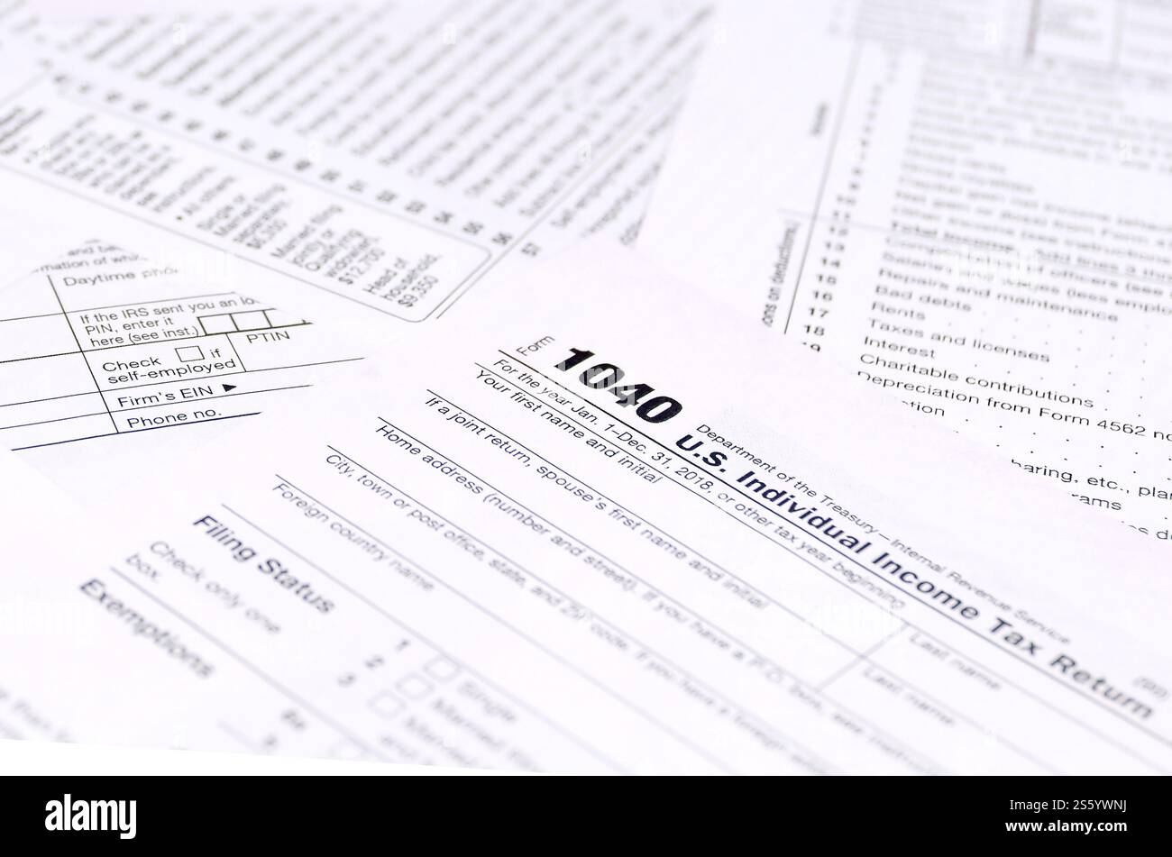 Blank income tax forms. American 1040 Individual Income Tax return form ...