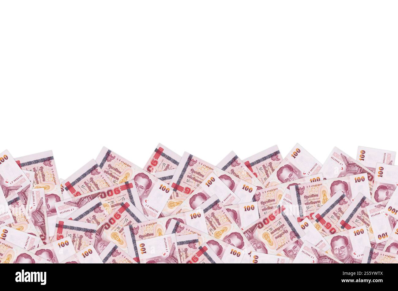 King Bhumibol Adulyadej on 100 Baht Thailand money bill close up. Bill ...