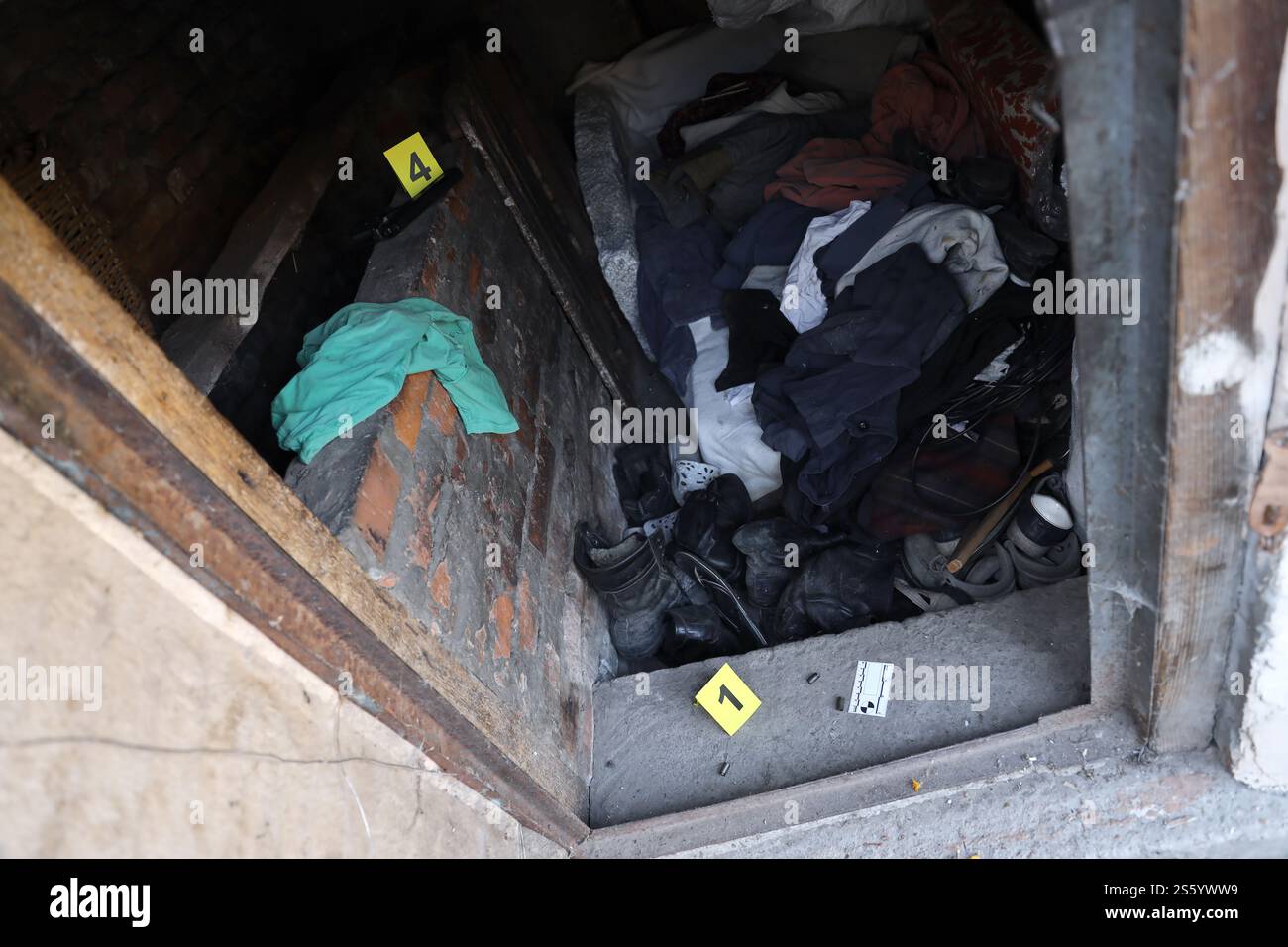 Evidence with yellow CSI marker for evidence numbering on the ...