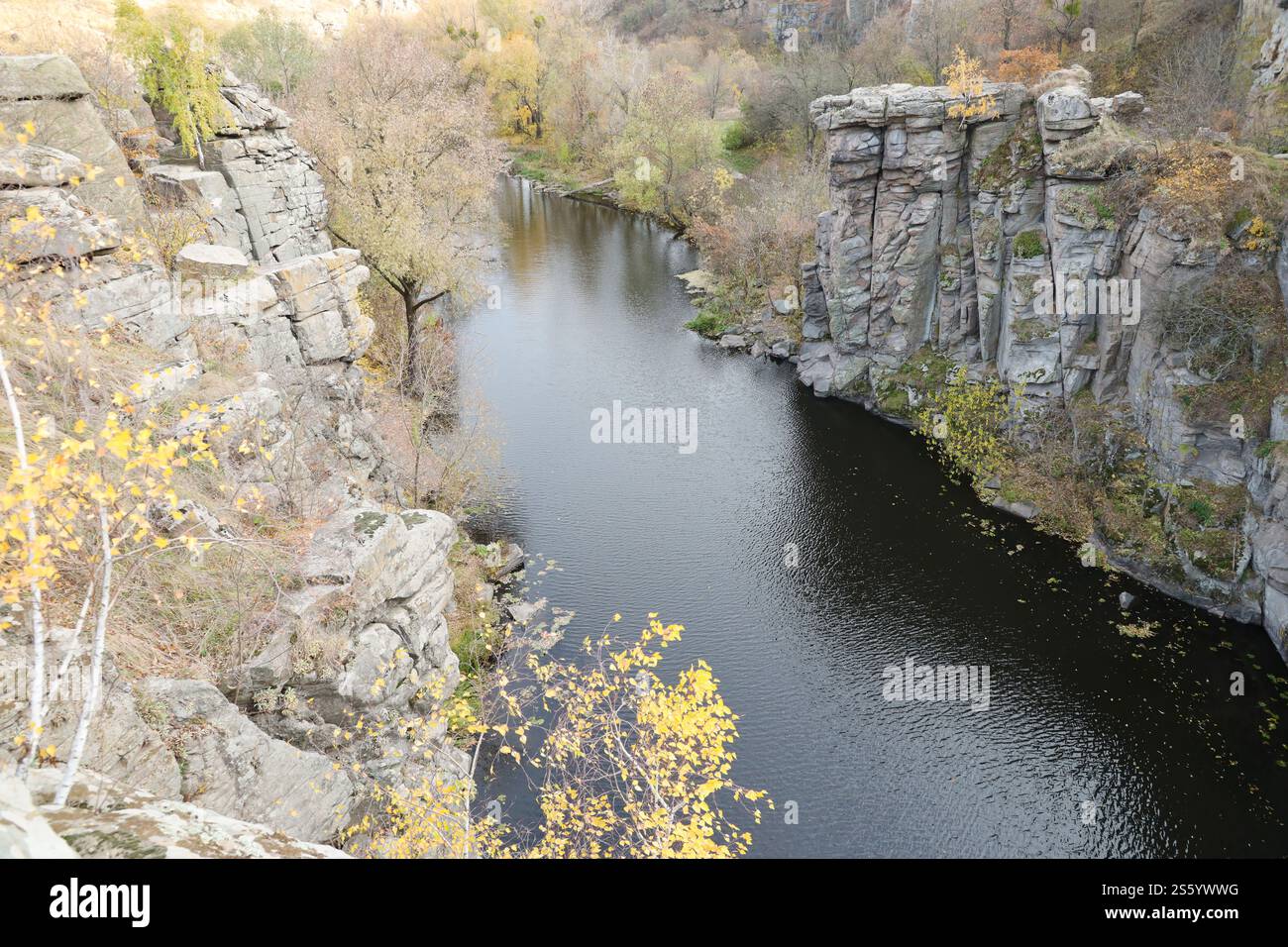 Granite rocks of Bukski Canyon with the Girskyi Tikych River ...