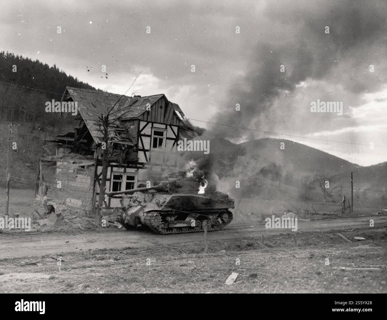 Sherman from the 7th Armored Division of the US Army, knocked out in ...