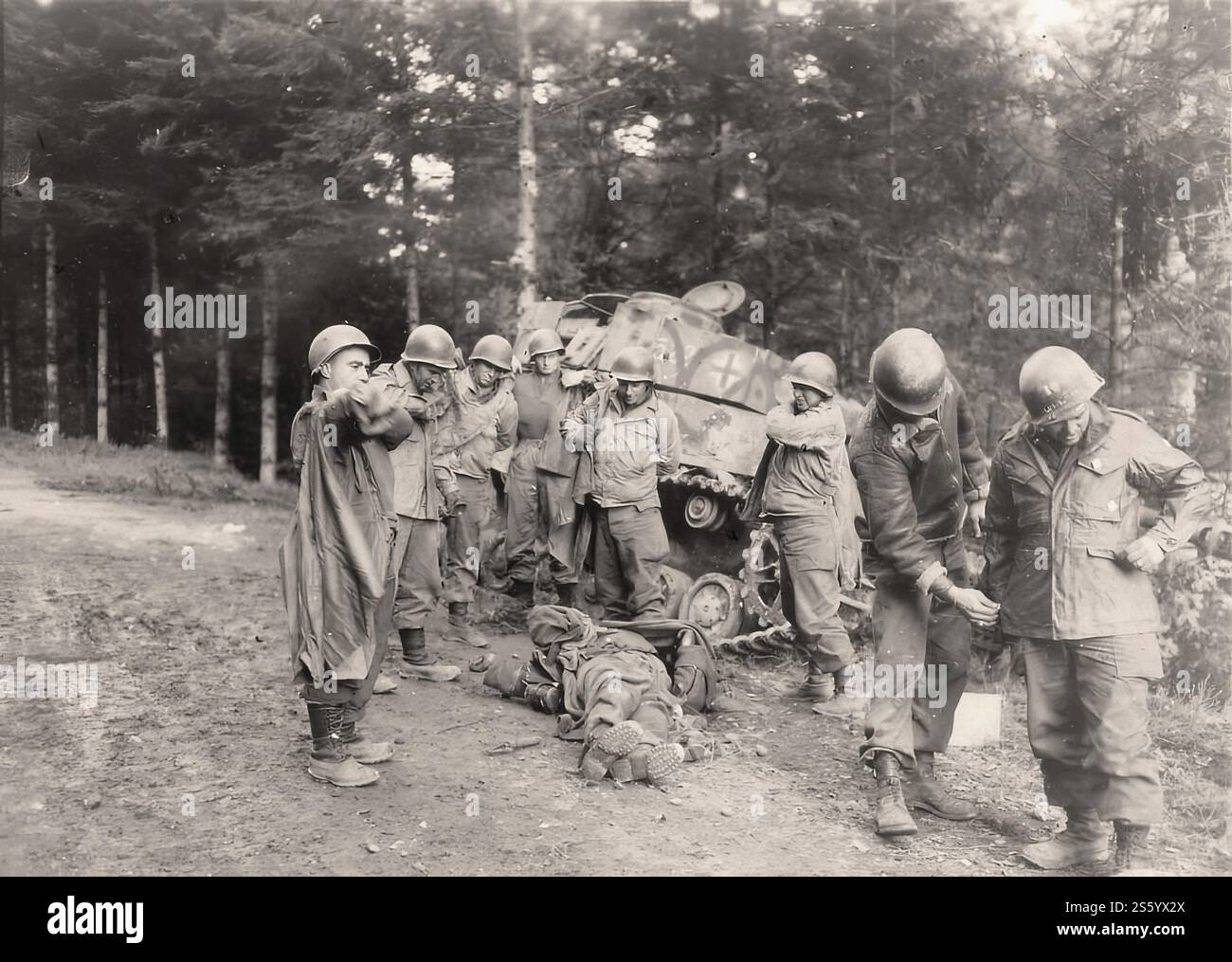 Soldiers of the 157th Infantry Regiment, 45th Infantry Division of the ...