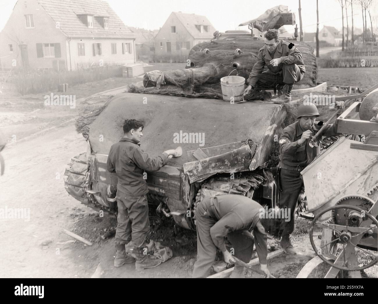 The crew of a medium tank M4 - Sherman - 2nd Armored Division of the U ...