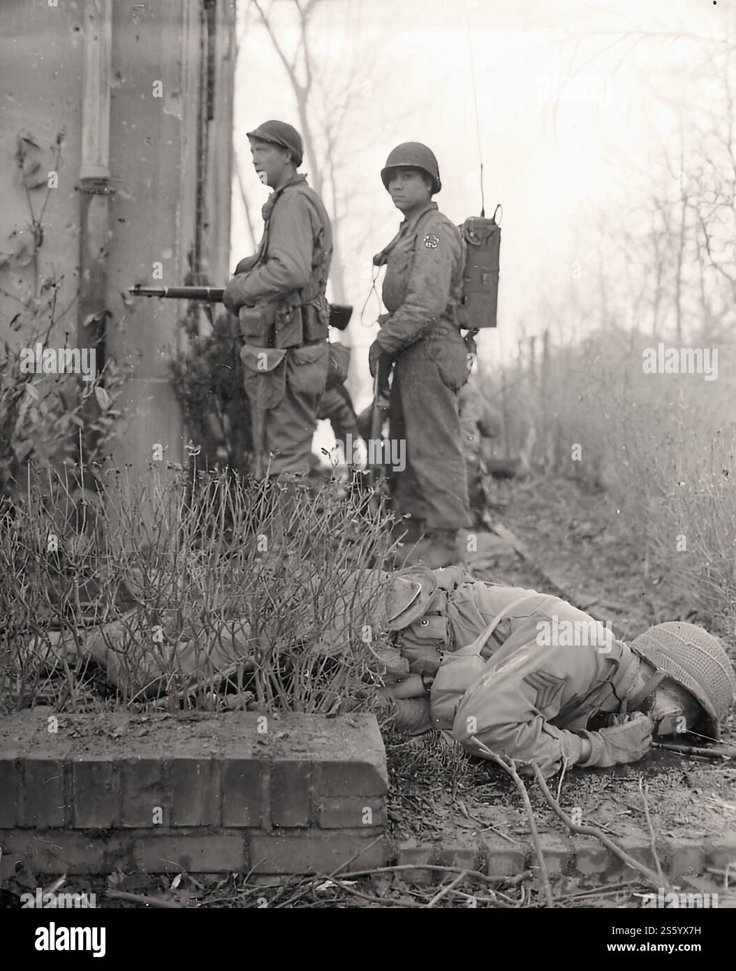 The soldiers of the 29th Infantry Division of the U.S. Army hiding from ...
