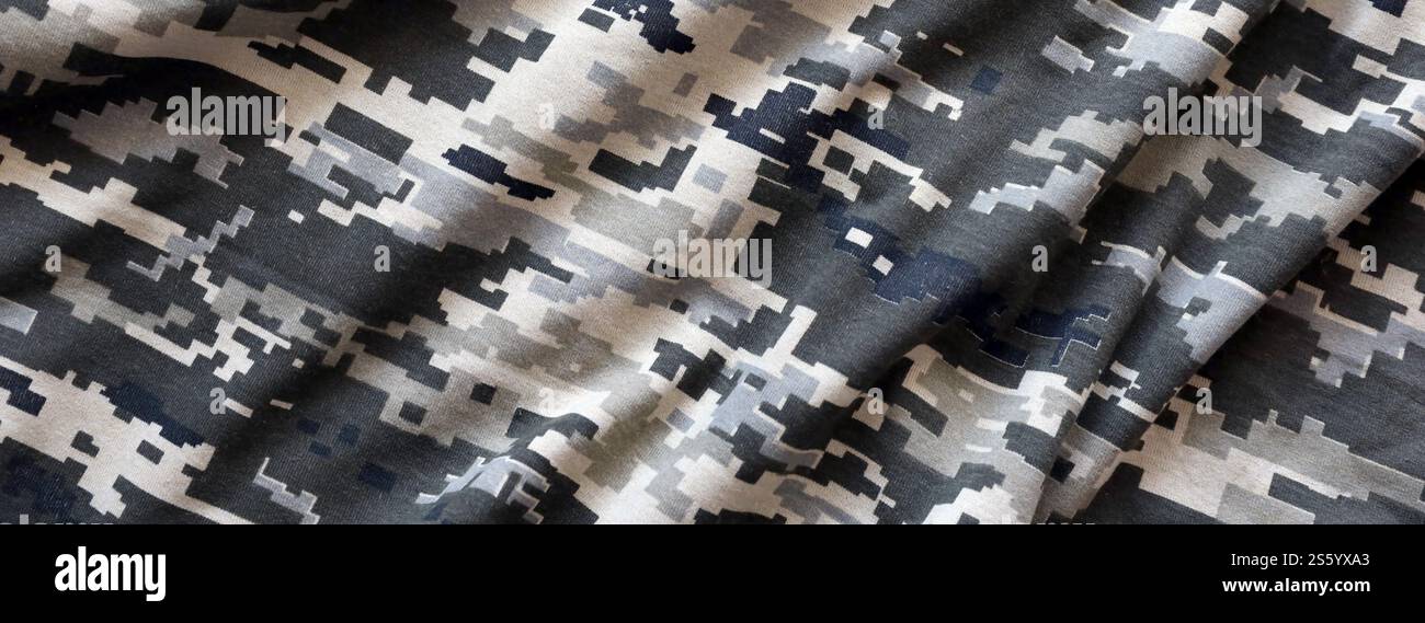 Fabric with texture of Ukrainian military pixeled camouflage. Cloth ...