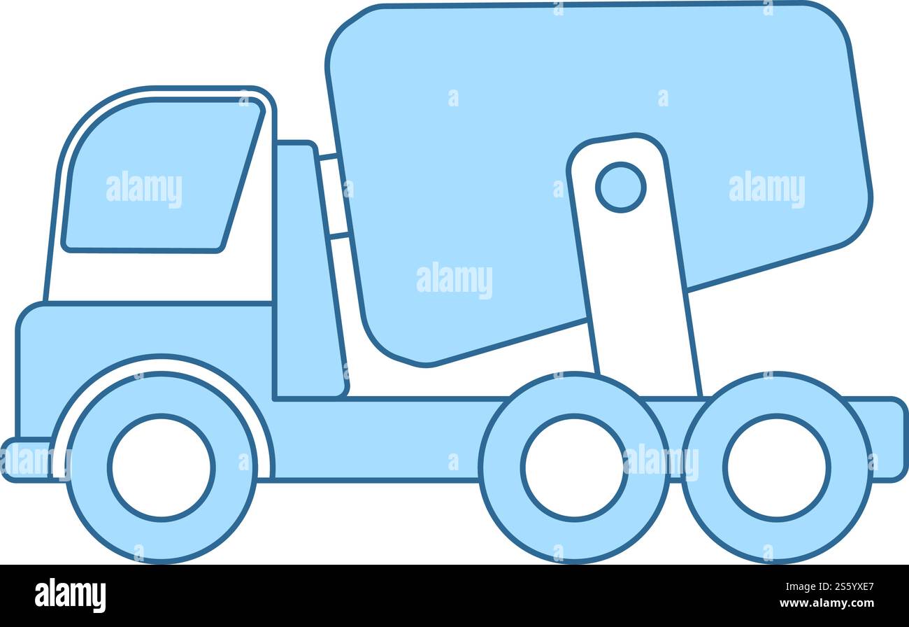 Icon Of Concrete Mixer Truck. Thin Line With Blue Fill Design. Vector ...