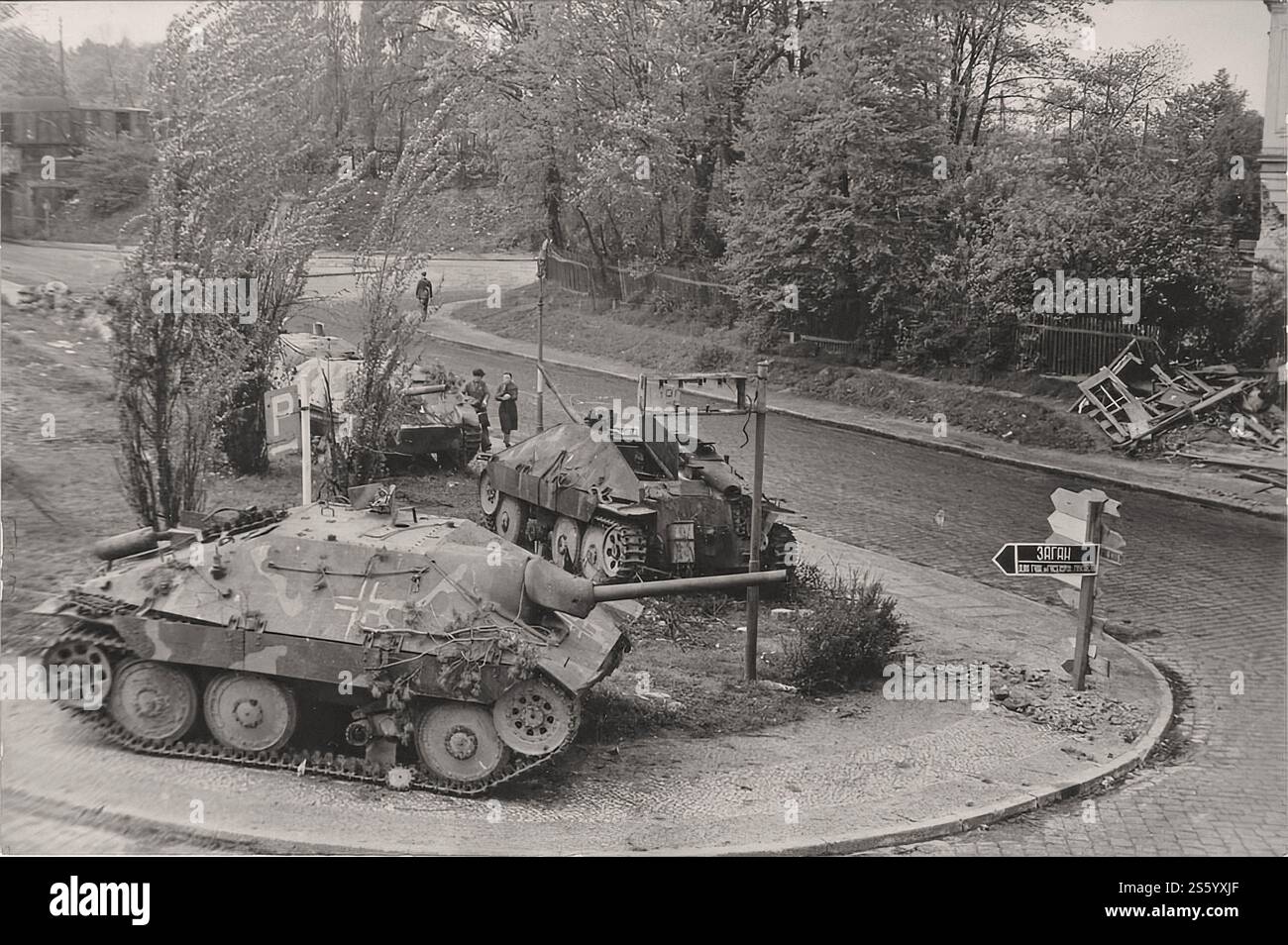 German tank destroyers Jagdpanzer 38 (t), abandoned by retreating ...