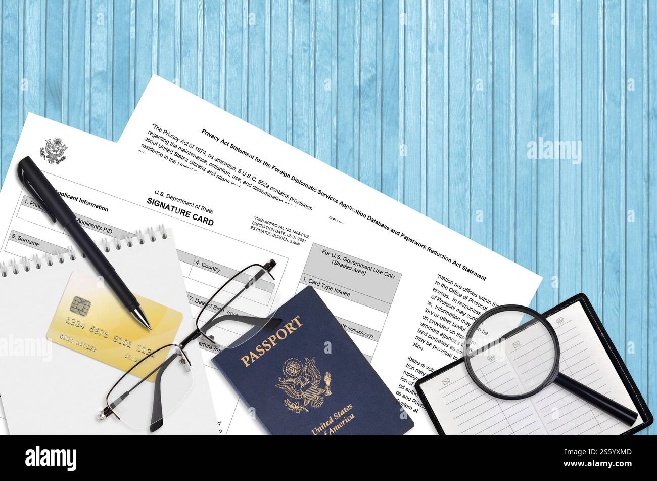 Department of State form DS4139 Signature card lies on table and ready ...