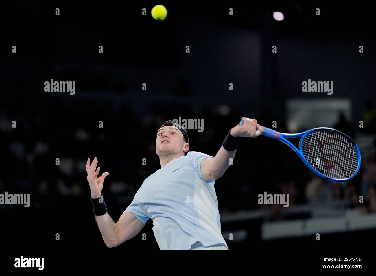 Jack Draper of Britain plays a forehand return to Thanasi Kokkinakis of ...