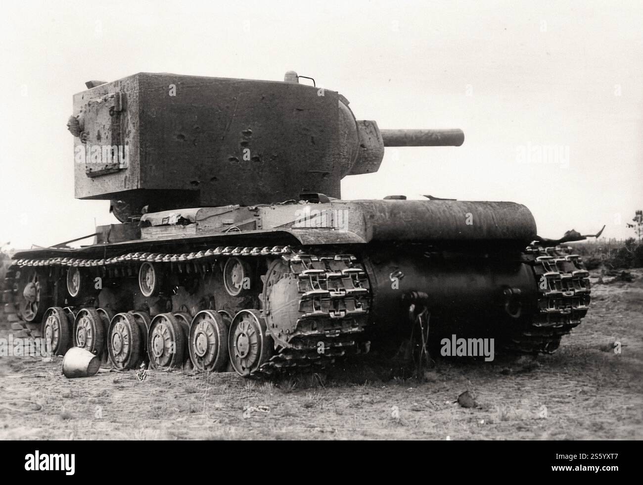 Stricken or abandoned Soviet heavy tank KV-2. The picture was taken by ...