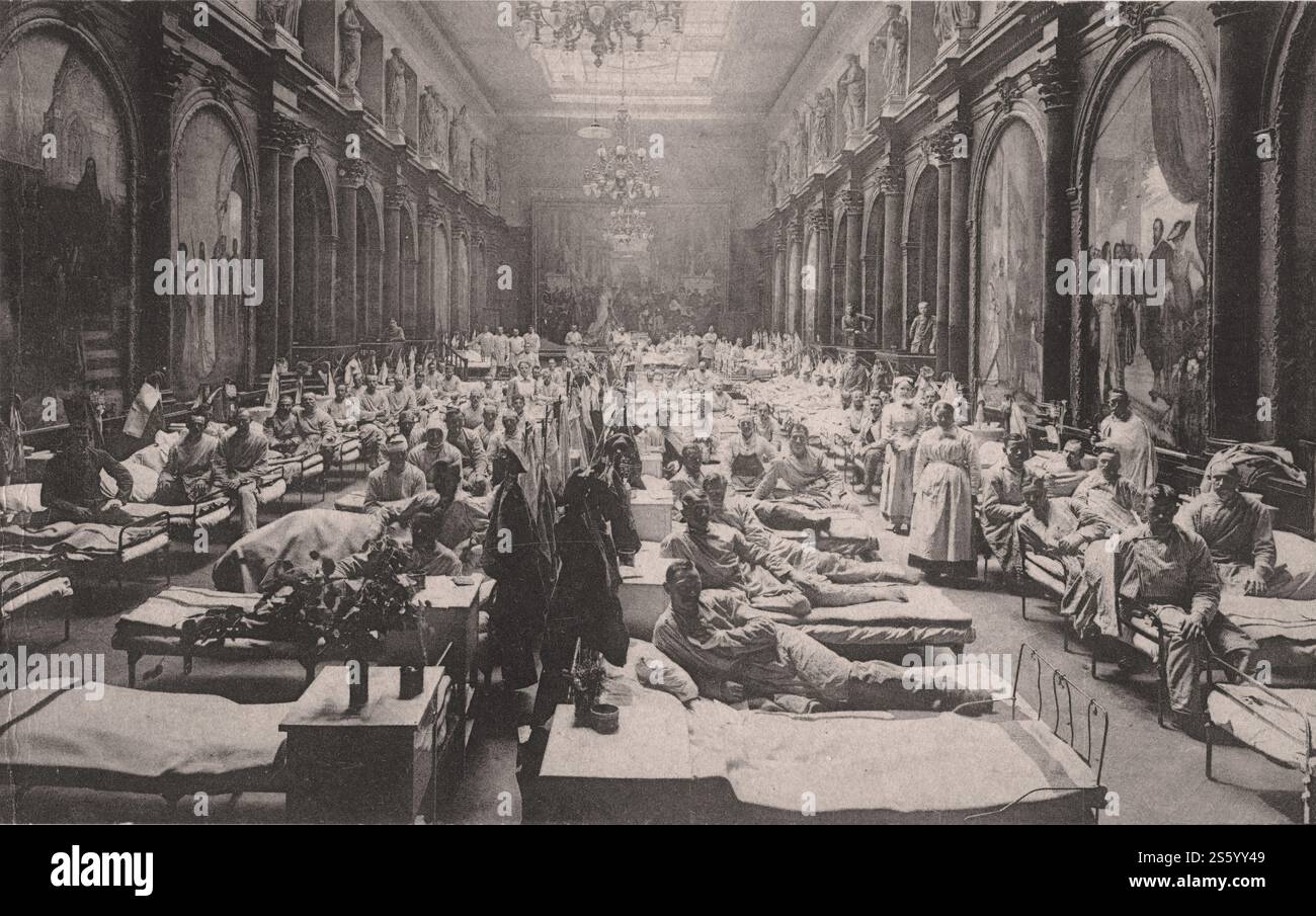 Brüssel - Kriegslazarett II - (Palais des Académies). Der grosse Saal (Wandgemalde aus der ...