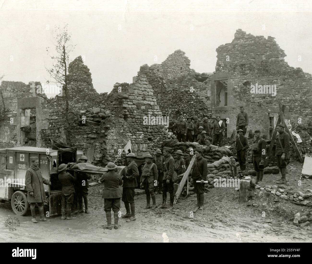 First Aid station located in the basement of a shattered house ...