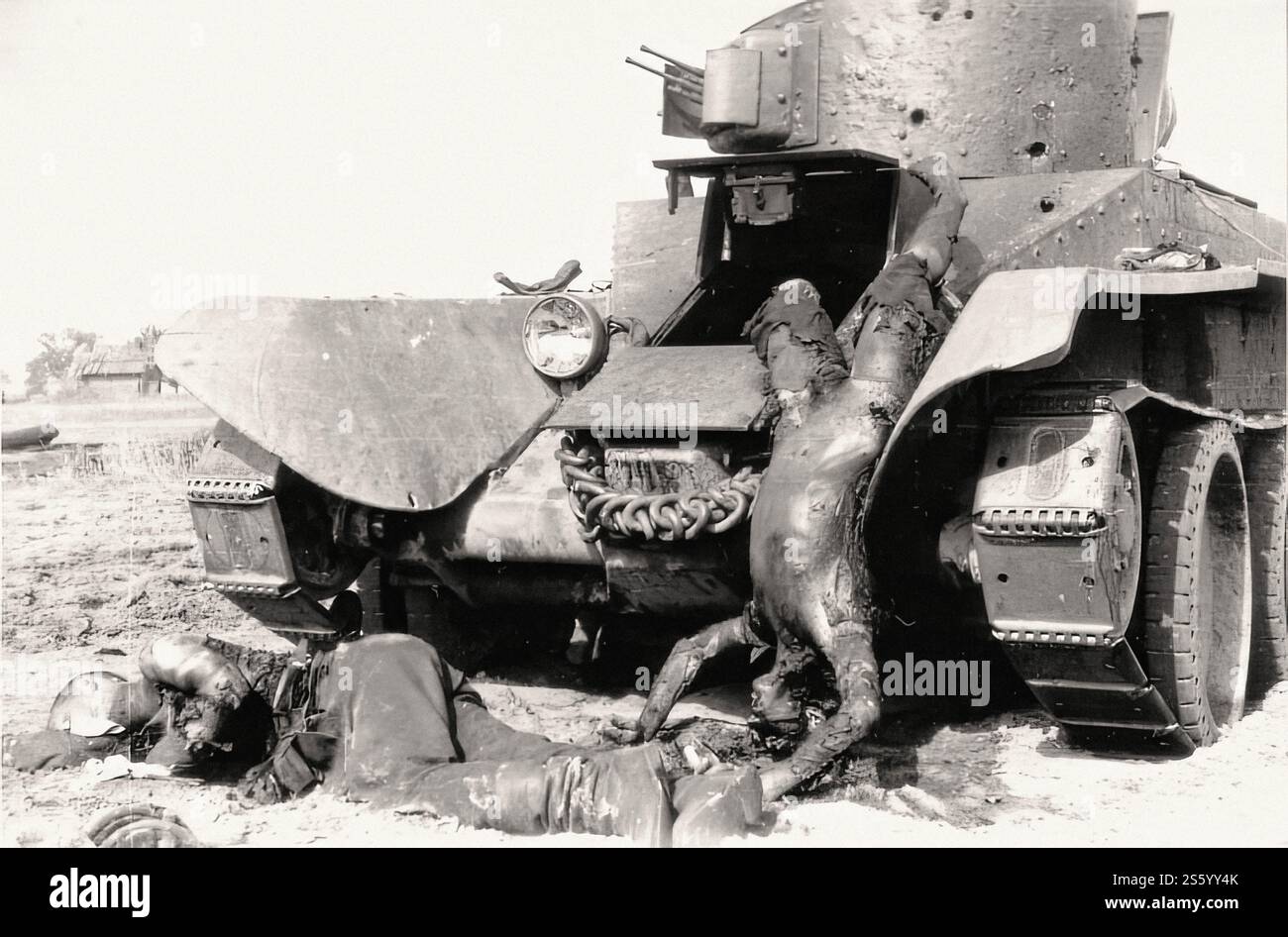 dead Soviet tankers and burnt light tank BT-2 (machine gun variant ...