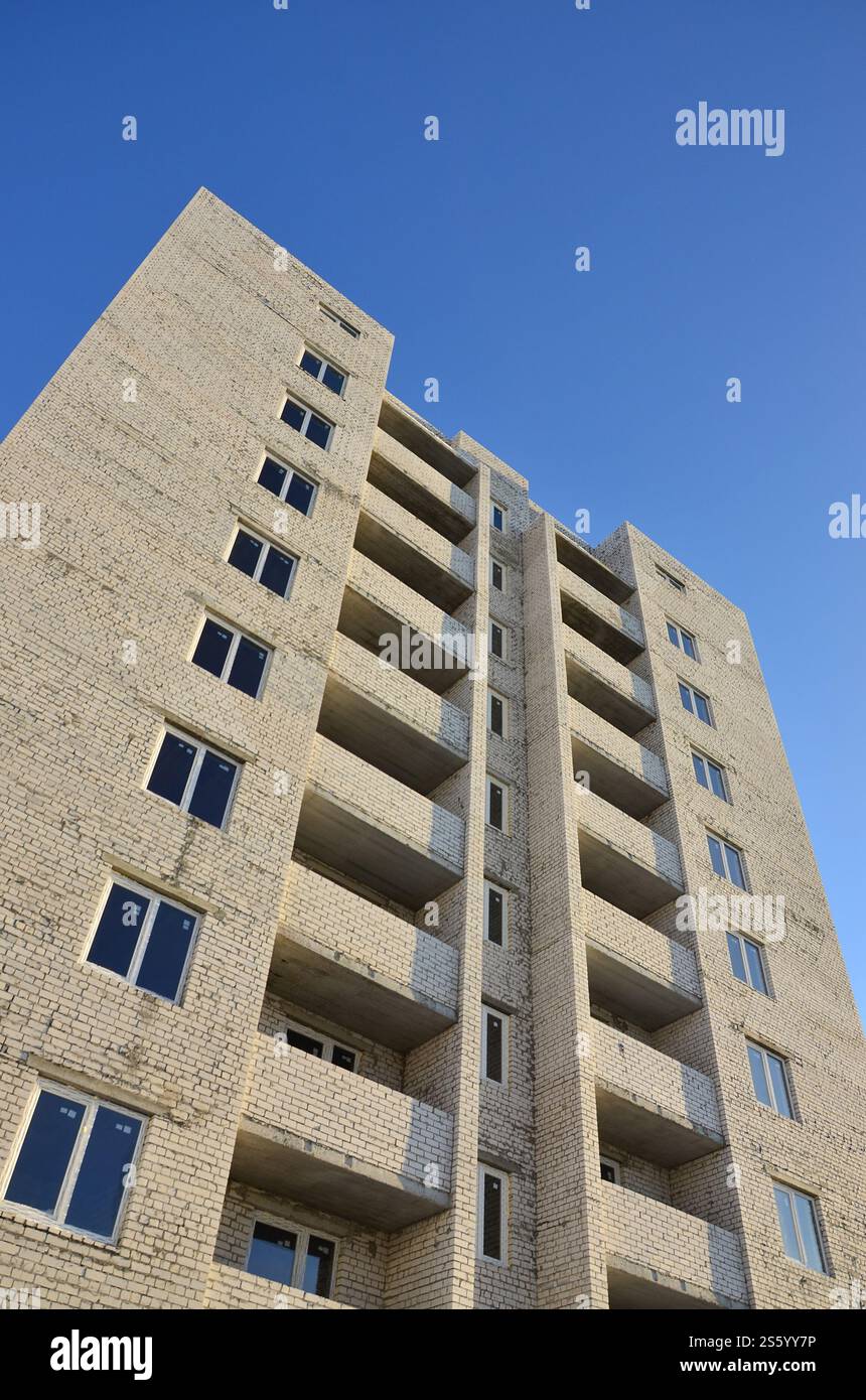 Photo of a newly built multi-storey building on a background of clear ...