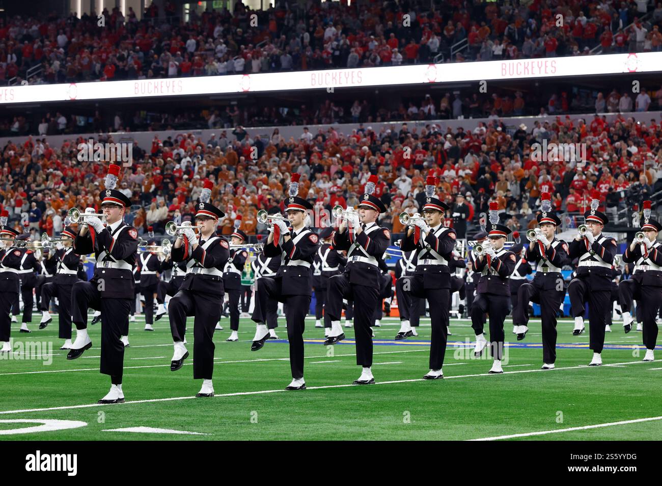 The Ohio State marching band performs during a pregame performance before the semifinal playoff ...