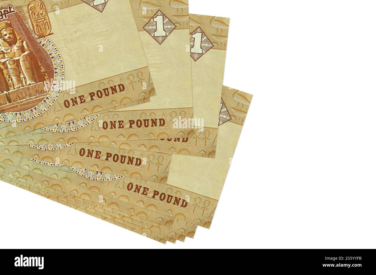 1 Egyptian pound bills lies in small bunch or pack isolated on white ...