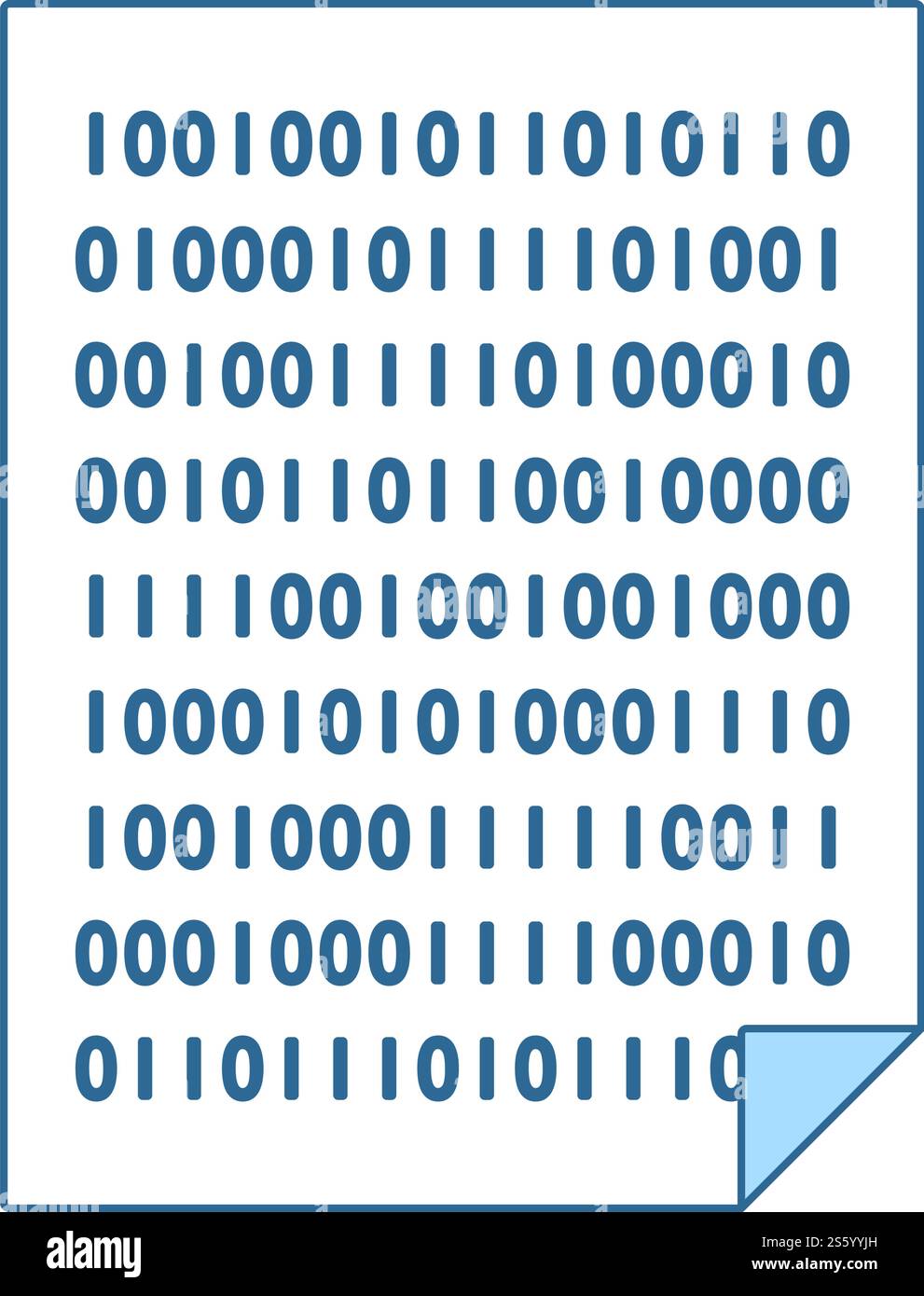 Sheet With Binary Code Icon. Thin Line With Blue Fill Design. Vector Illustration Stock Vector ...