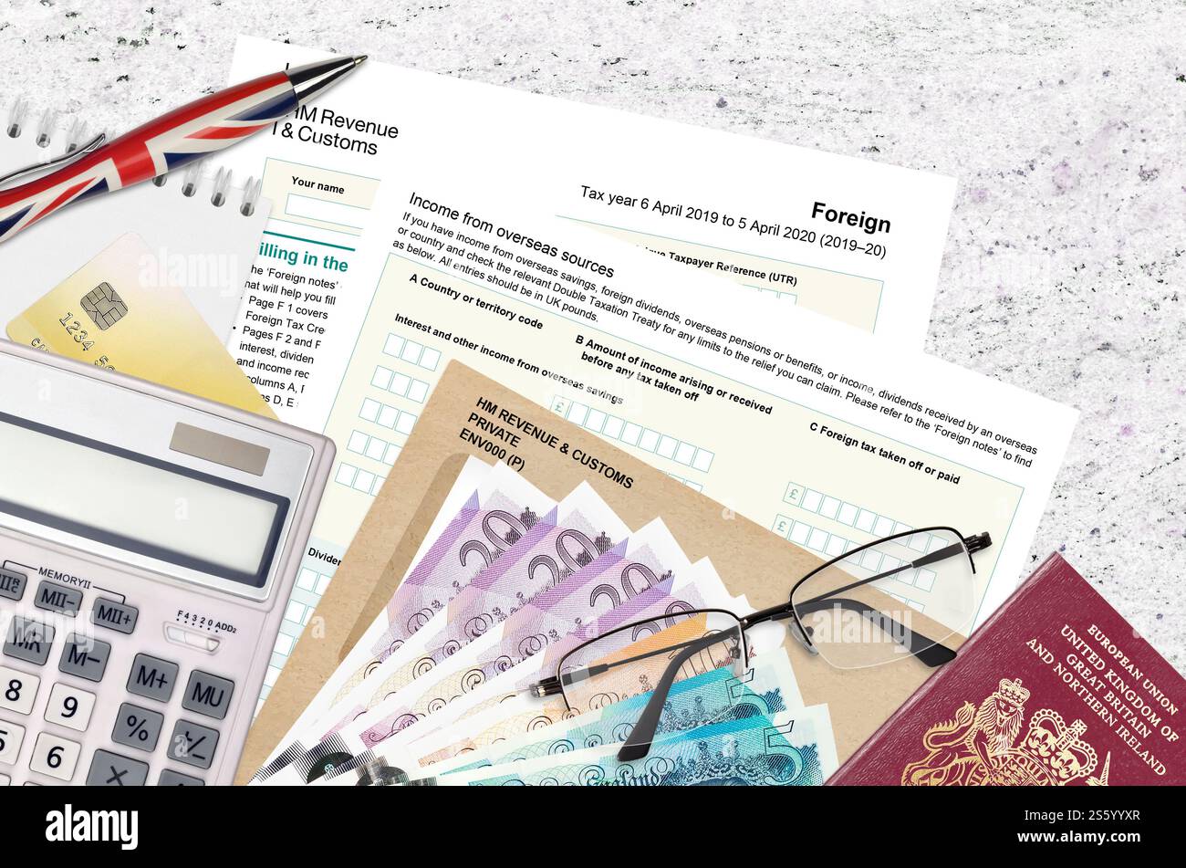 English Tax form sa106 Foreign from HM revenue and customs lies on ...