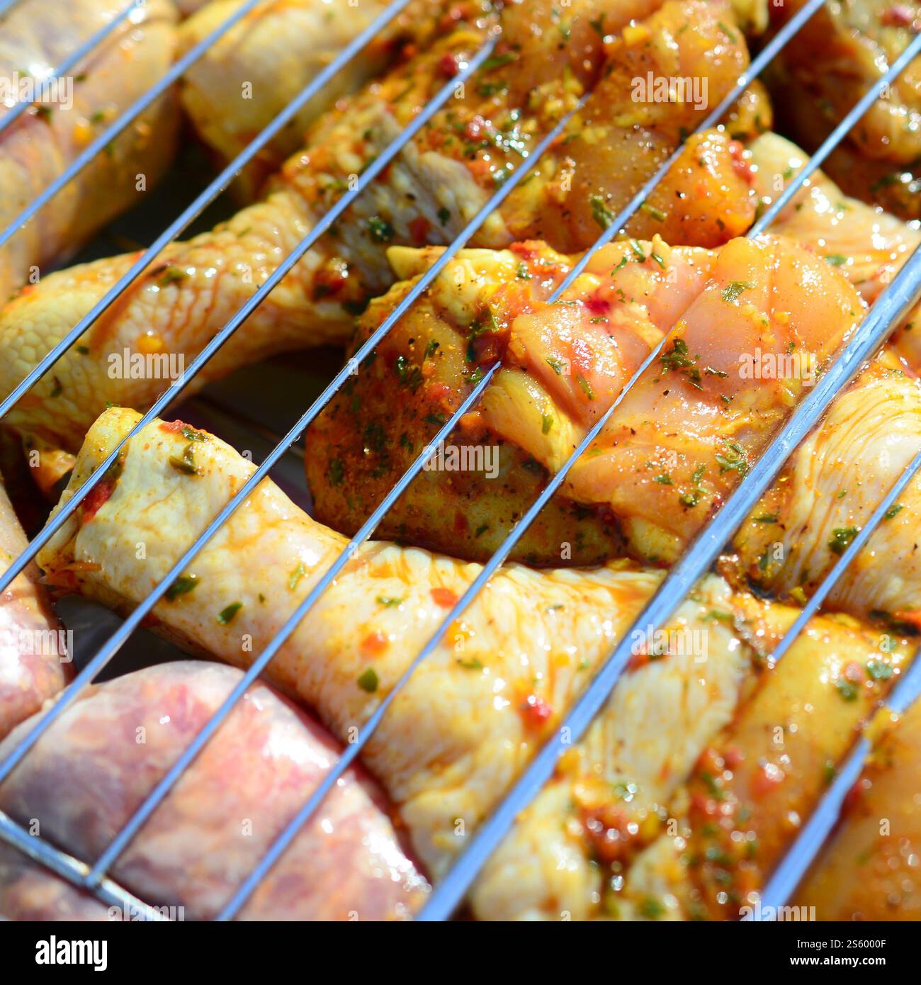 Delicious chicken legs on garden grill. Marinated Chicken Legs On The ...