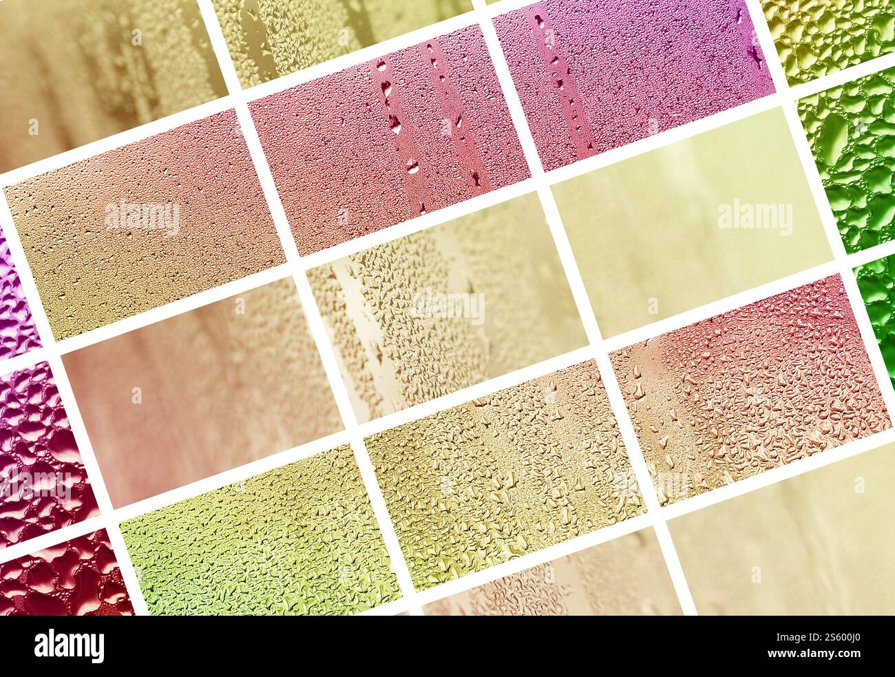 A collage of many different fragments of glass, decorated with rain ...