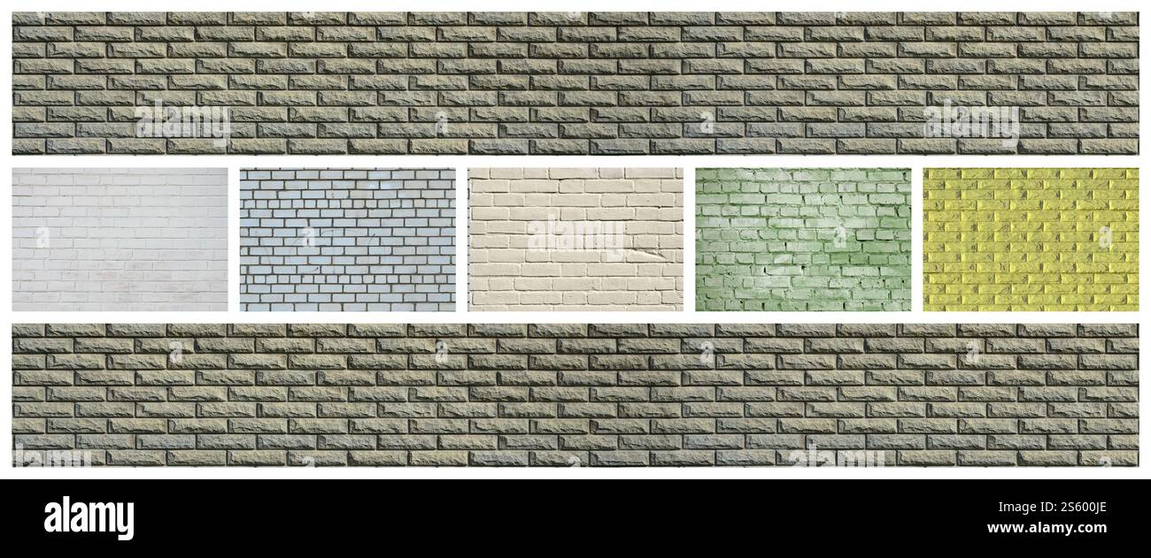 A collage of many pictures with fragments of brick walls of different ...
