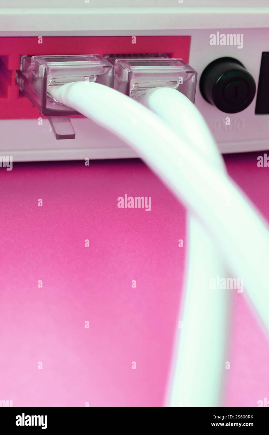 The Internet cable plugs are connected to the Internet router, which ...