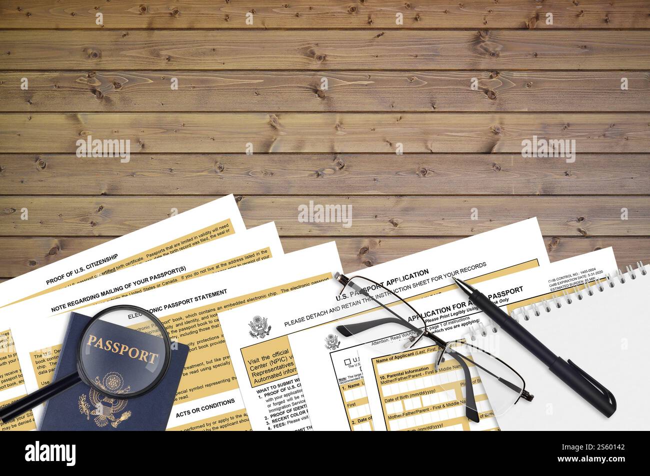 Department of State form DS11 Application for a U.S. Passport lies on ...