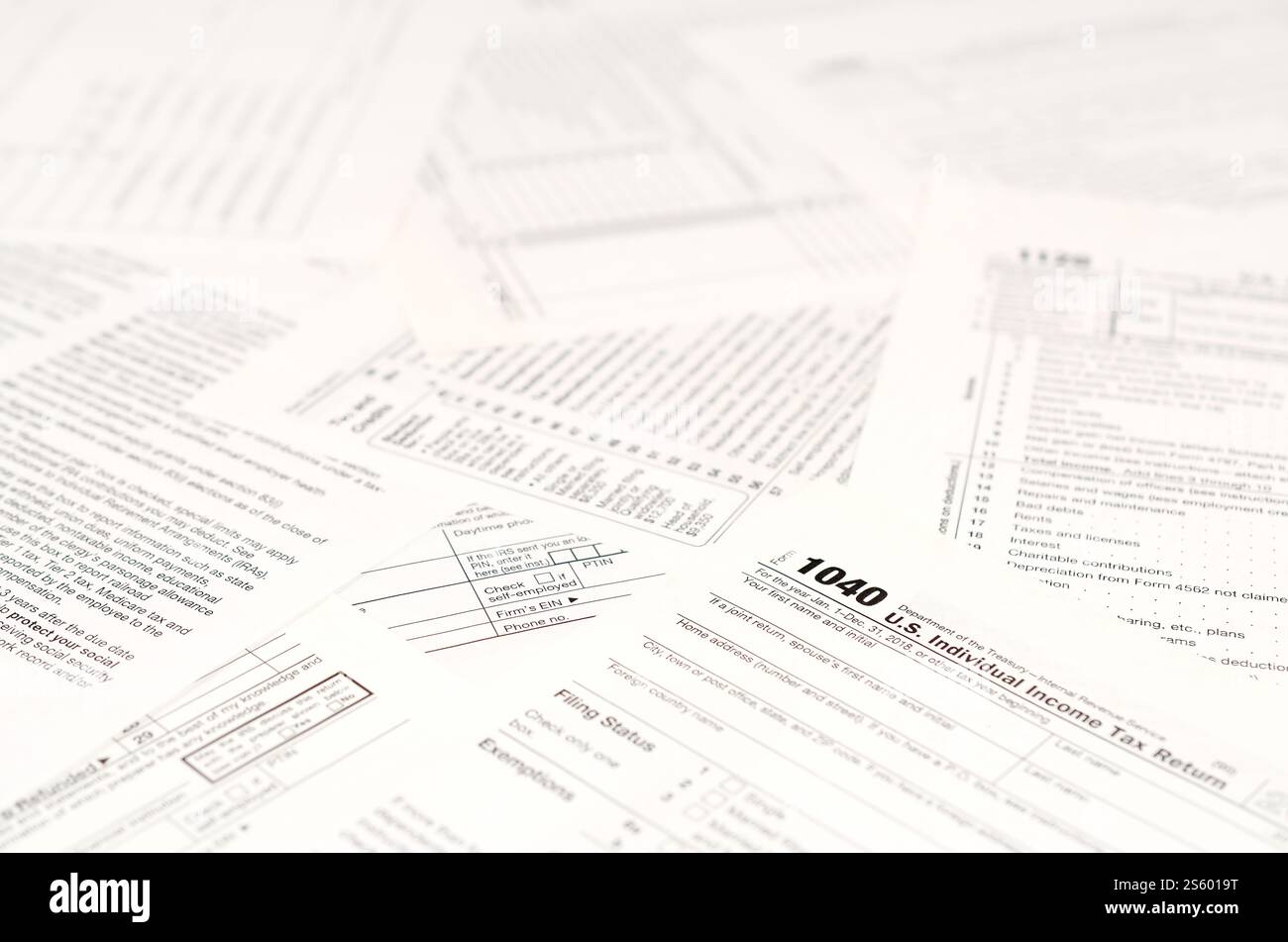 Blank income tax forms. American 1040 Individual Income Tax return form ...