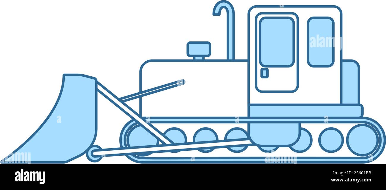 Icon Of Construction Bulldozer. Thin Line With Blue Fill Design. Vector ...