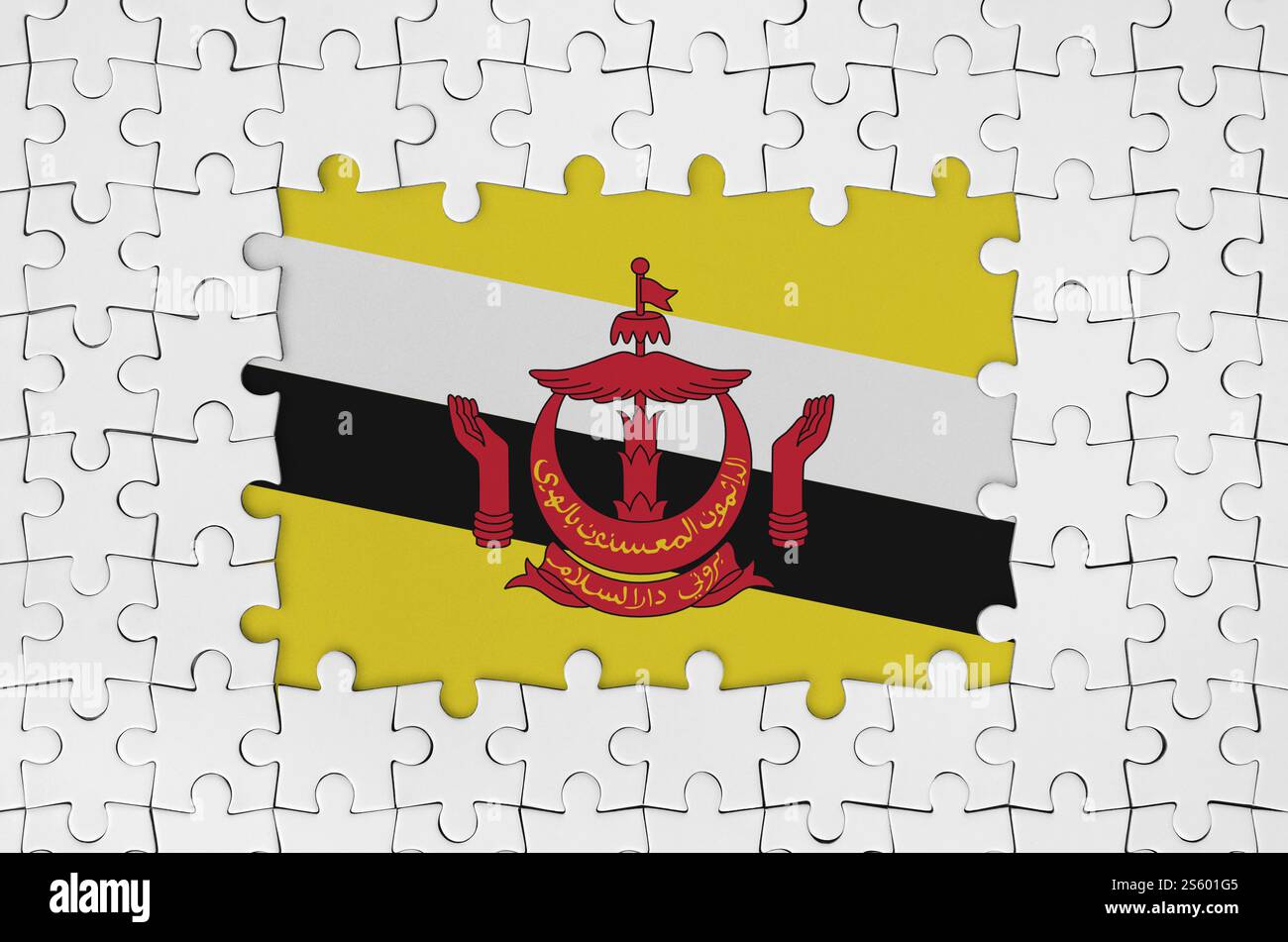 Brunei Darussalam flag in frame of white puzzle pieces with missing ...