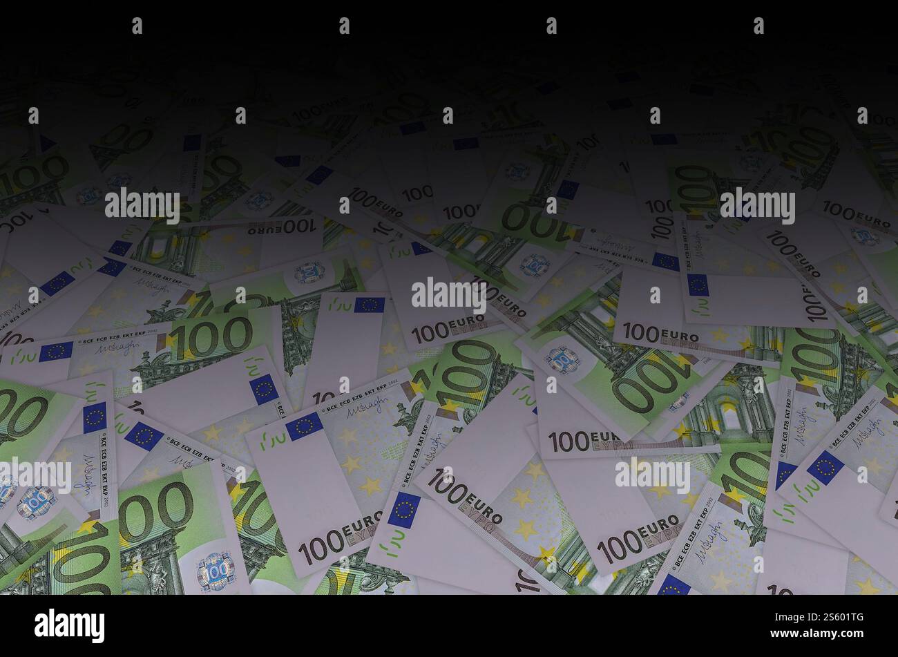 Front part of 100 euro banknote close-up with small green details ...